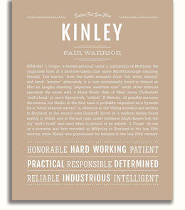 Kinley Personalized Name Meaning Art Prints – Name Stories