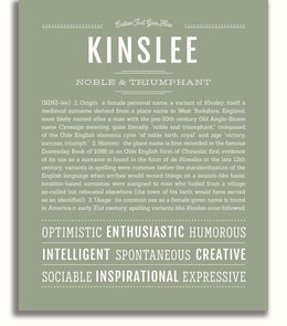 Kinslee Personalized Name Meaning Art Prints – Name Stories