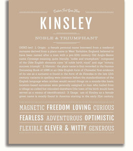 Kinsley Personalized Name Meaning Art Prints – Name Stories