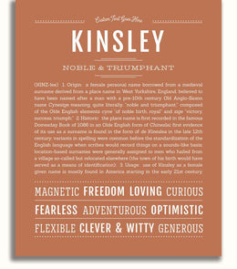 Kinsley Personalized Name Meaning Art Prints – Name Stories