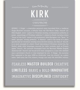 Kirk Personalized Name Meaning Art Prints – Name Stories