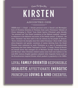 Kirsten Personalized Name Meaning Art Prints – Name Stories
