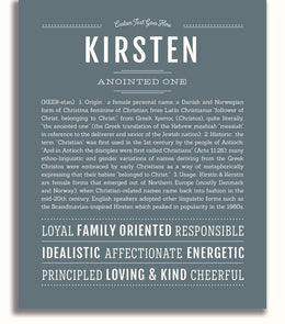 Kirsten Personalized Name Meaning Art Prints – Name Stories