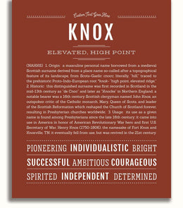Knox Personalized Name Meaning Art Prints – Name Stories