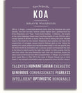 Koa Personalized Name Meaning Art Prints – Name Stories