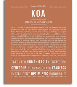 Koa Personalized Name Meaning Art Prints – Name Stories