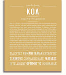 Koa Personalized Name Meaning Art Prints – Name Stories
