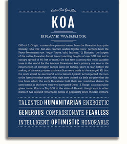 Koa Personalized Name Meaning Art Prints – Name Stories