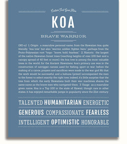 Koa Personalized Name Meaning Art Prints – Name Stories