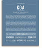 Koa Personalized Name Meaning Art Prints – Name Stories