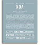 Koa Personalized Name Meaning Art Prints – Name Stories