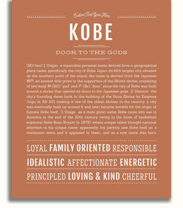 Kobe Personalized Name Meaning Art Prints – Name Stories