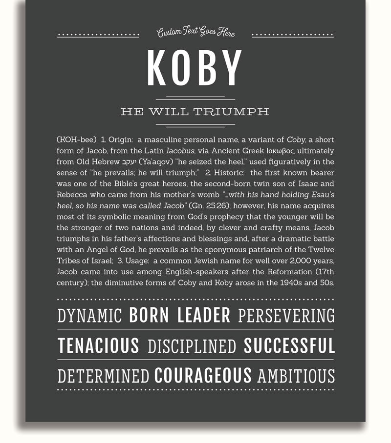 Koby Personalized Name Meaning Art Prints – Name Stories