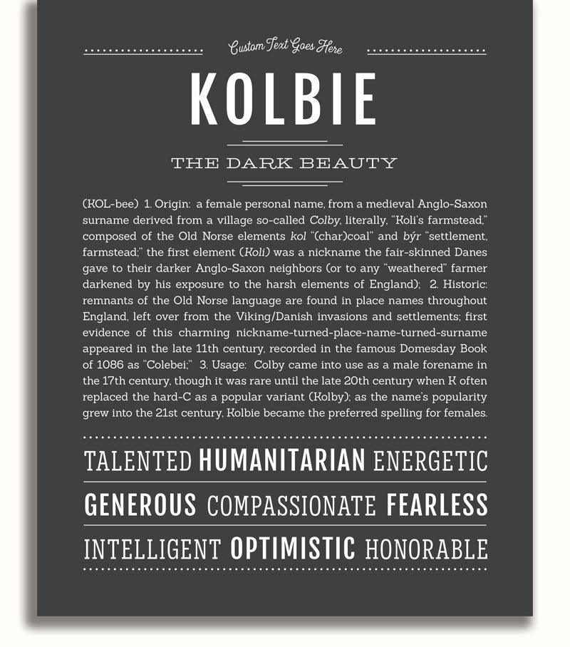 Kolbie Personalized Name Meaning Art Prints – Name Stories