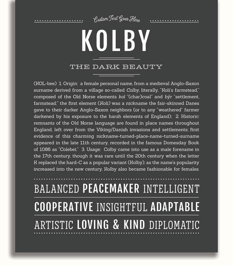 Kolby Personalized Name Meaning Art Prints – Name Stories
