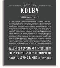 Kolby Personalized Name Meaning Art Prints – Name Stories