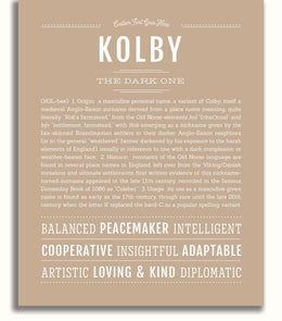 Kolby Personalized Name Meaning Art Prints – Name Stories