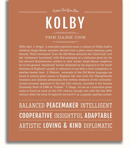 Kolby Personalized Name Meaning Art Prints – Name Stories