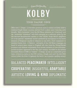 Kolby Personalized Name Meaning Art Prints – Name Stories