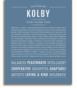 Kolby Personalized Name Meaning Art Prints – Name Stories