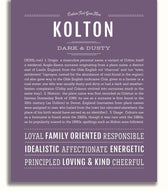 Kolton Personalized Name Meaning Art Prints – Name Stories
