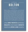 Kolton Personalized Name Meaning Art Prints – Name Stories