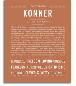 Konner Personalized Name Meaning Art Prints – Name Stories