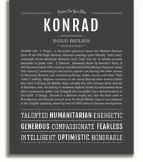 Konrad Personalized Name Meaning Art Prints – Name Stories