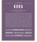 Kora Personalized Name Meaning Art Prints – Name Stories