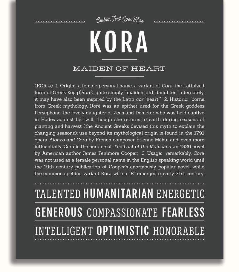 Kora Personalized Name Meaning Art Prints – Name Stories