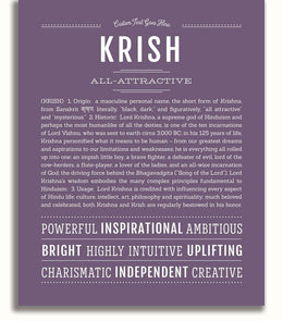 Krish Personalized Name Meaning Art Prints – Name Stories