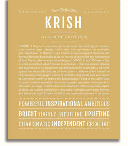 Krish Personalized Name Meaning Art Prints – Name Stories