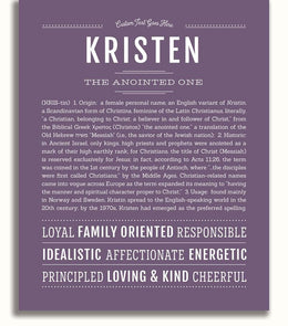 Kristen Personalized Name Meaning Art Prints – Name Stories