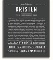 Kristen Personalized Name Meaning Art Prints – Name Stories
