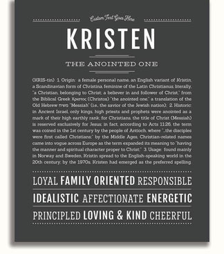 Kristen Personalized Name Meaning Art Prints – Name Stories