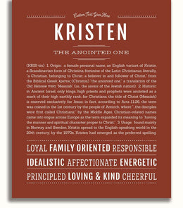 Kristen Personalized Name Meaning Art Prints – Name Stories