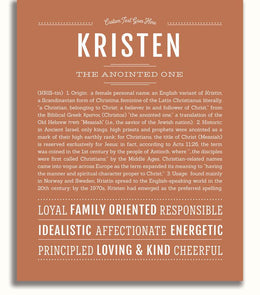 Kristen Personalized Name Meaning Art Prints – Name Stories