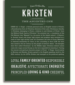 Kristen Personalized Name Meaning Art Prints – Name Stories