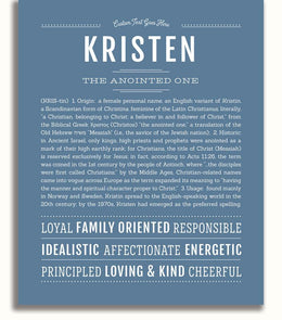 Kristen Personalized Name Meaning Art Prints – Name Stories