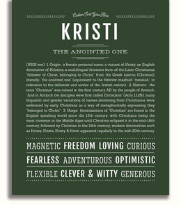 Kristi Personalized Name Meaning Art Prints – Name Stories