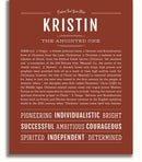 Kristin Personalized Name Meaning Art Prints – Name Stories
