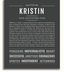 Kristin Personalized Name Meaning Art Prints – Name Stories