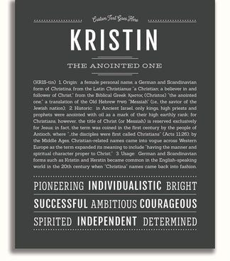 Kristin Personalized Name Meaning Art Prints – Name Stories