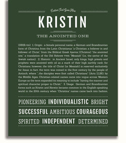Kristin Personalized Name Meaning Art Prints – Name Stories