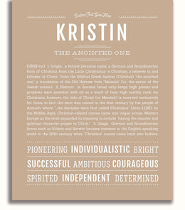 Kristin Personalized Name Meaning Art Prints – Name Stories