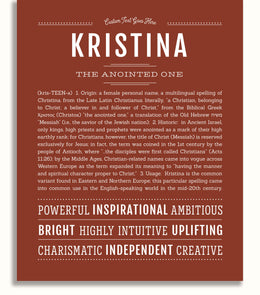 Kristina Personalized Name Meaning Art Prints – Name Stories