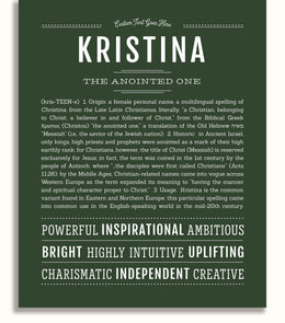 Kristina Personalized Name Meaning Art Prints – Name Stories