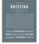 Kristina Personalized Name Meaning Art Prints – Name Stories