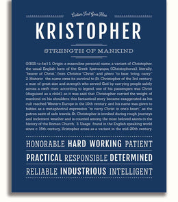 Kristopher Personalized Name Meaning Art Prints – Name Stories