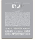 Kylah Personalized Name Meaning Art Prints – Name Stories